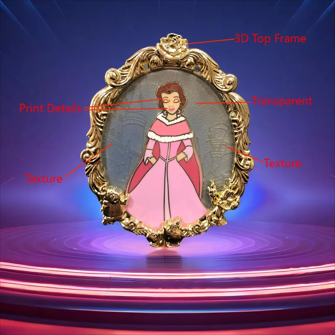 Timeless Beauty: Vintage Princess Enamel Pin with 3D Gold Frame